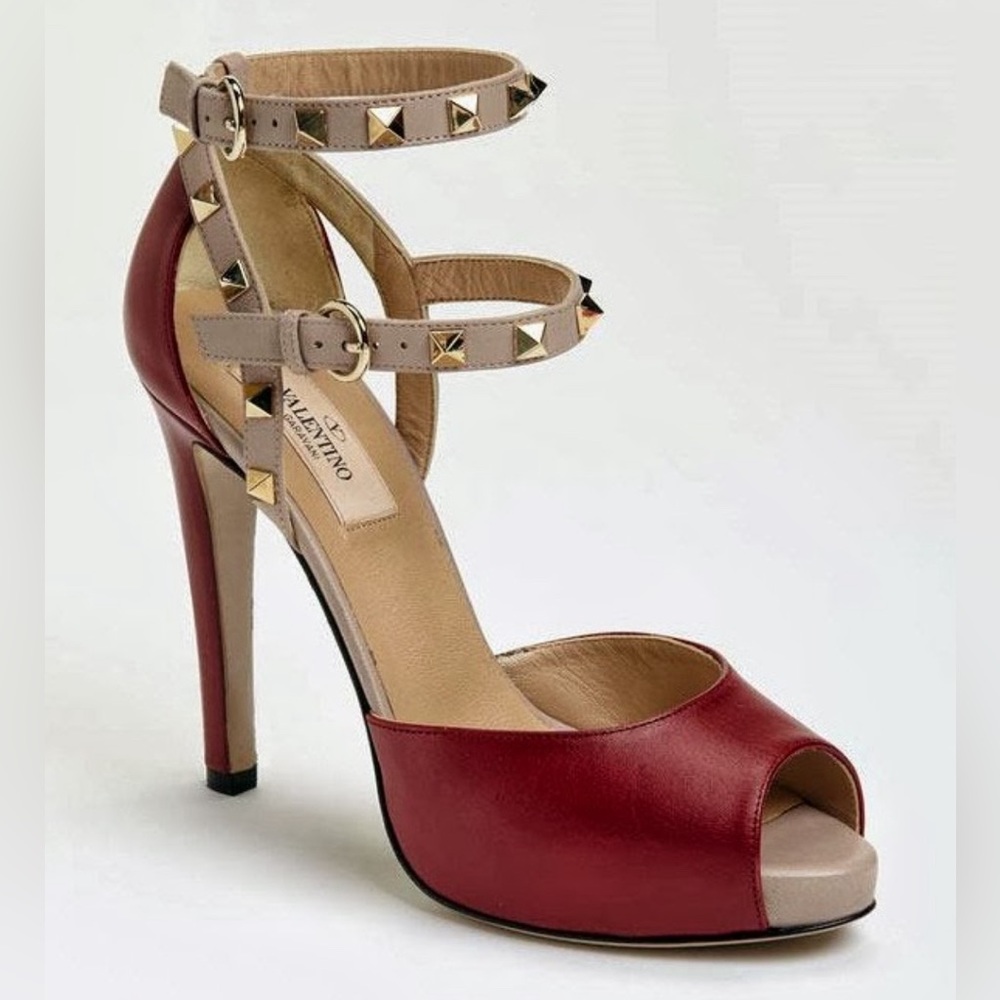 Valentino Sz 7 Burgundy Rock Stud Heels - Gem